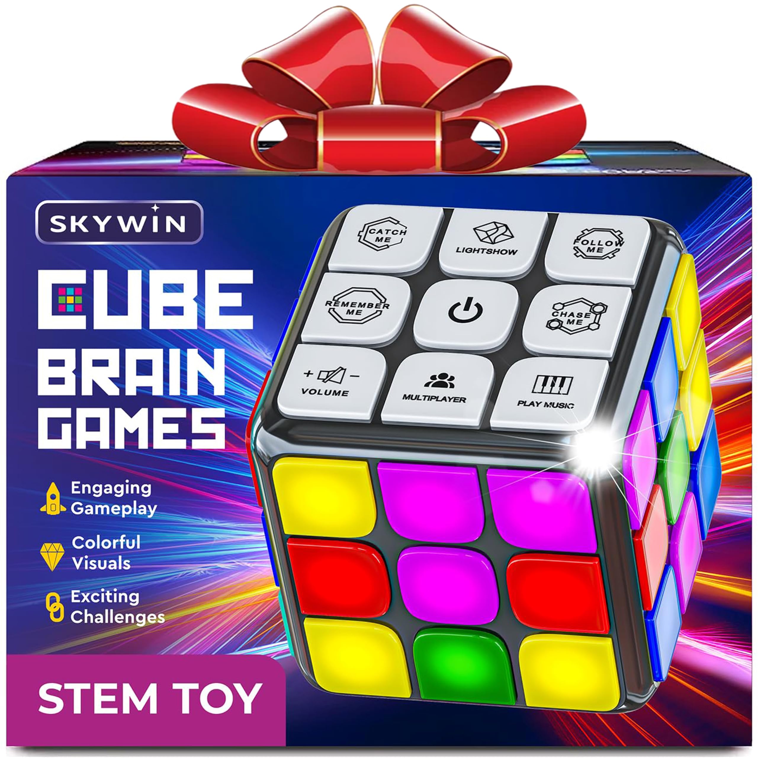Skywin Puzzle STEM Memory Cube Game, Entertaining, Fun & Unique Flashing Memory Cube, Electronic Memory & Speed Game Development for Kids & Adults, Brain Hands and Eyes Coordination Game Cubes (Black)