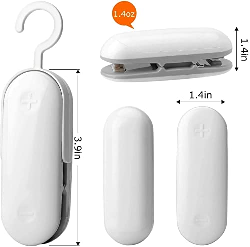 Mini Bag Sealer, Portable Sealing Bags Machine, Handheld Heat Food Vacuum Sealer Machine with Cutter and Hook for Snack, Plastic Bags, Storage, Potato Chip Cookie Bags (White-2pc)