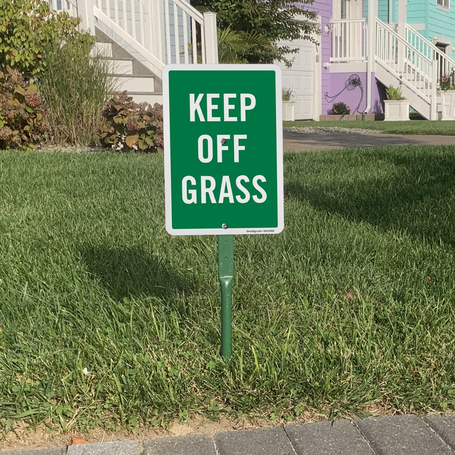 SmartSign 10 x 7 inch “Keep Off Grass” LawnPuppy Yard Sign and 18 inch Stake Kit, 40 mil Laminated Rustproof Aluminum, Green and White, Set of 1, Made in USA