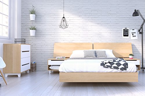 Nordik 1-Drawer Night Stand, White and Natural Maple