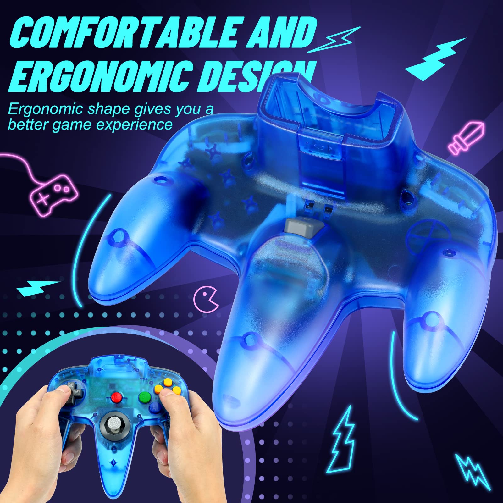 N64 Controller, FISUPER Wired Classic Game Controller Gamepad Joystick for N64 Console (Clear Blue)