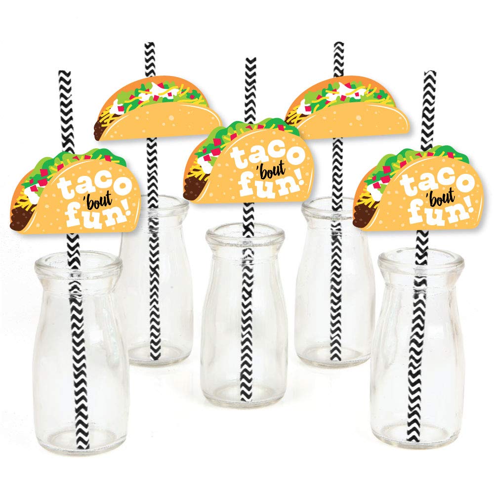 Big Dot of Happiness Taco ‘Bout Fun - Paper Straw Decor - Mexican Fiesta Striped Decorative Straws - Set of 24