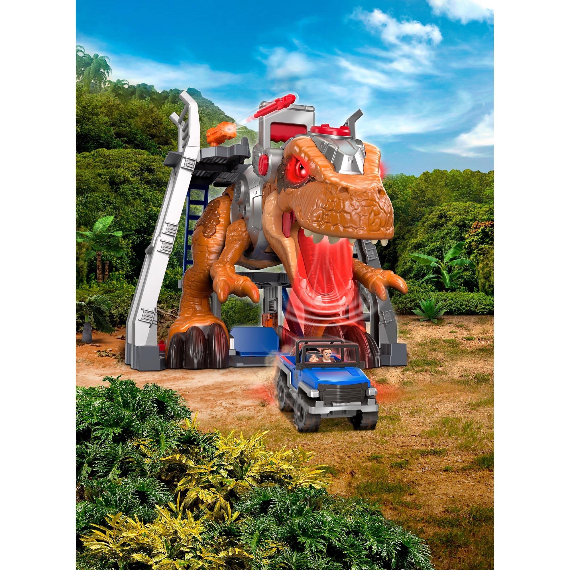 Fisher-Price Imaginext Jurassic World Dinosaur Toy, T. rex with Lights & Owen Grady Figure, Preschool Kids Ages 3+ Years (Amazon Exclusive)