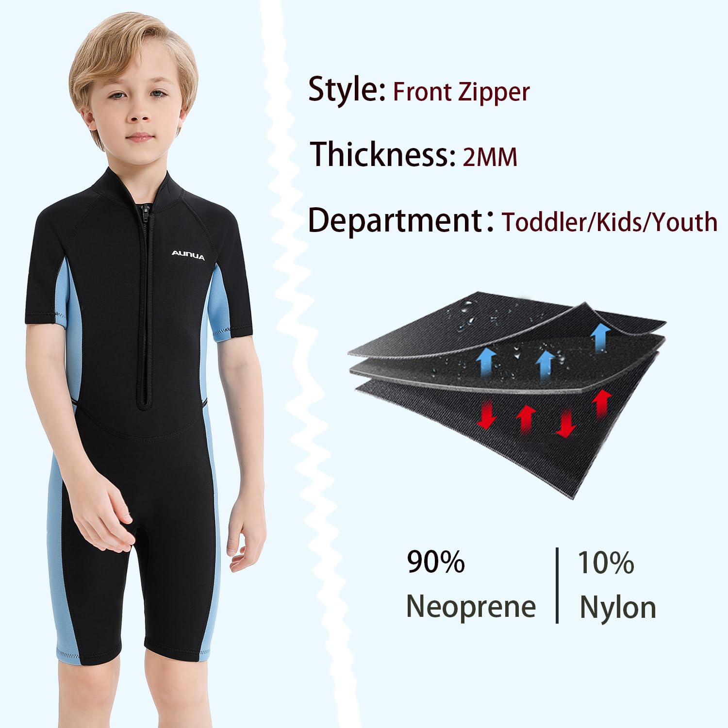 Aunua Youth 3/2mm Neoprene Wetsuits for Kids Full Wetsuit Swimming Suit Keep Warm(7031 Black 8)