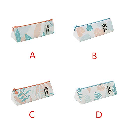 IEasⓄn Office & Stationery,Students 4 Seasons Triangle Pencil Case General Cosmetic Bag Makeup Pouch Pencils Box IE-NN2305 (White-d)