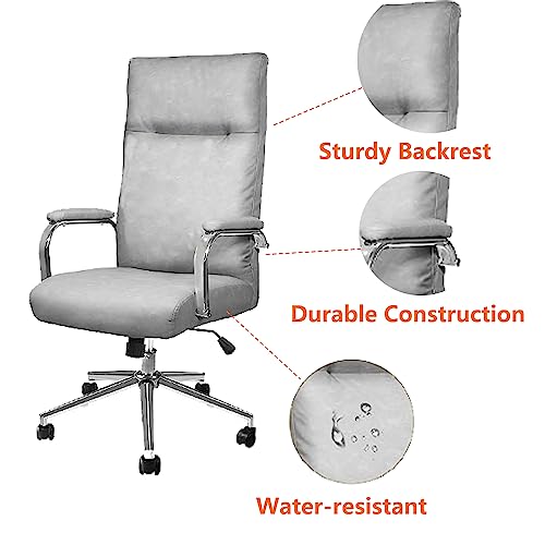 Office Chair Ergonomic Desk Chair,Swivel Computer Desk Chair with Adjustable Height and Wheels,High Back Leather Executive Chair with Lumbar Support,Grey
