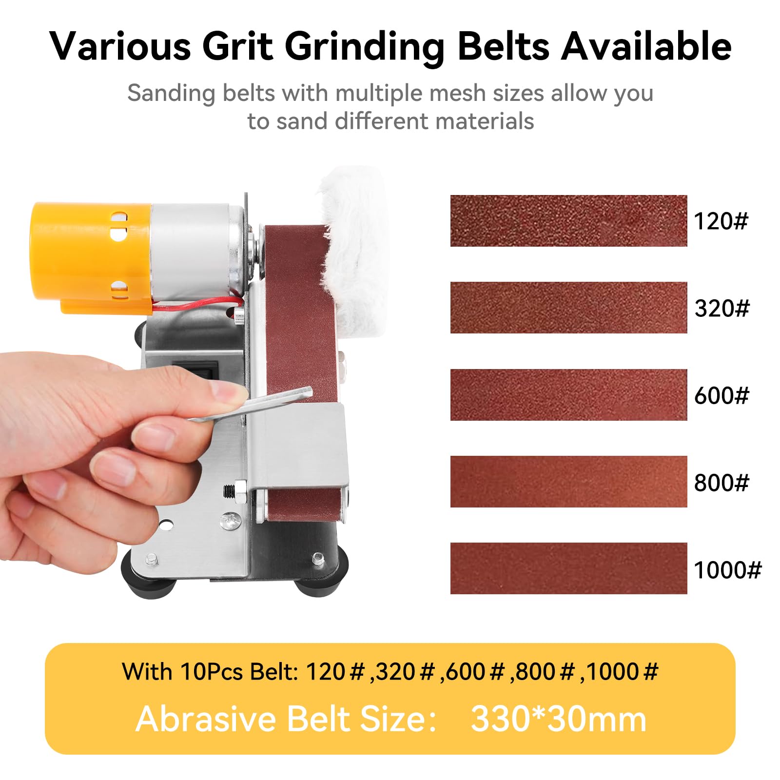 CAMXTOOL Mini Belt Sander - Power Belt Sanders, Small Bench Belt Sander Machine,7 Gear Adjustable Speed Electric Belt Sander for Metal Working, Knife Making Kits, Knife Grinder, DIY Woodworking,