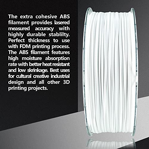 SUPPLY3D 1.75mm White ABS 3D Printer Filament 1kg Spool (2.2lbs), Accuracy +/- 0.03 MM, White