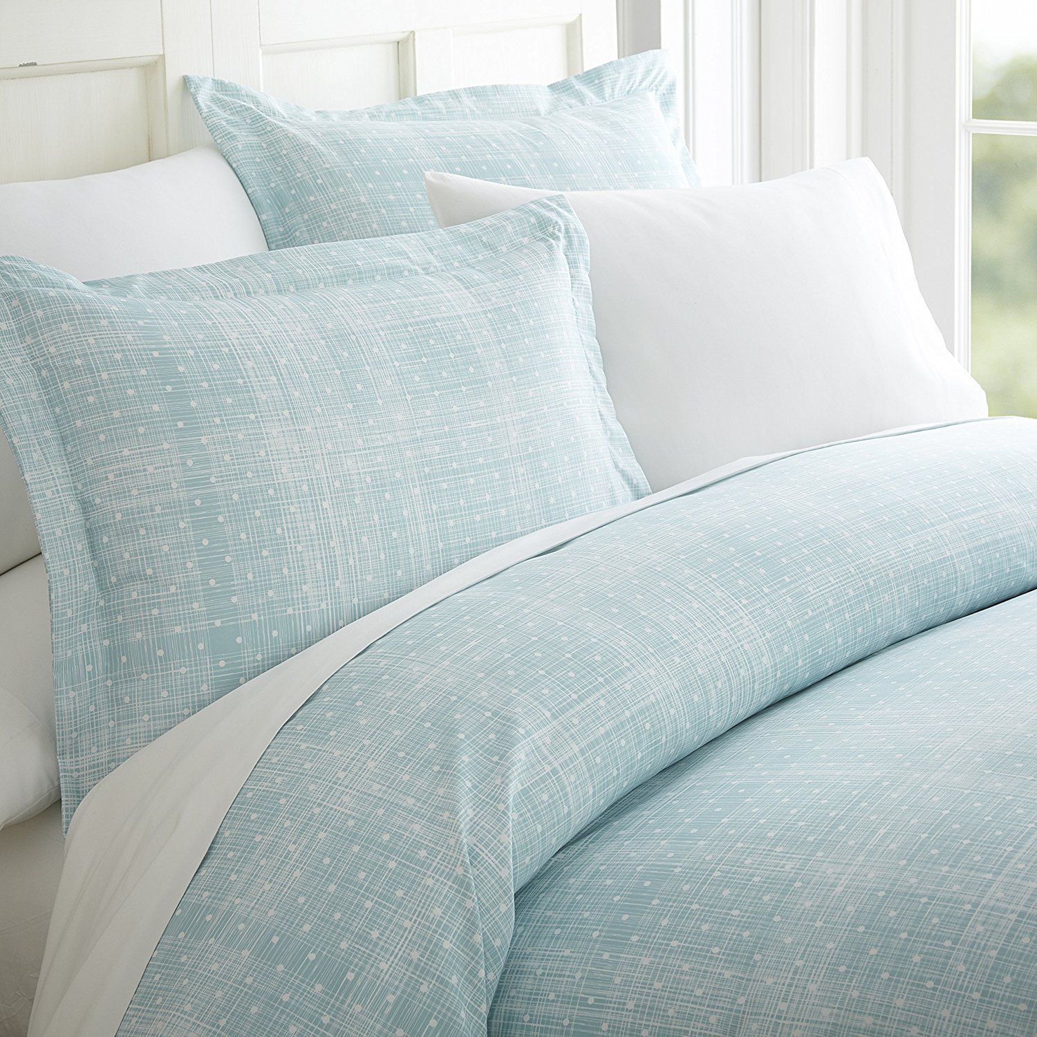 CELINE LINEN Luxury Silky Soft Coziest 1500 Premier Hotel Quality 3-Piece Duvet Cover Set |Polka Dot Pattern| Wrinkle Free, King/California King, Aqua