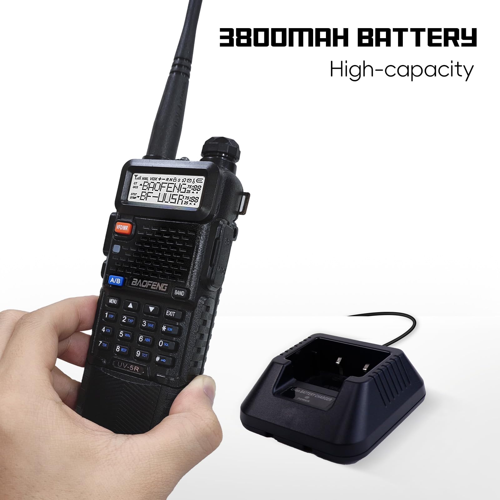 Baofeng UV-5R Handheld 3800mAh Ham Radio 8W, Long Range Dual Band, USB Rechargeable & Earpiece