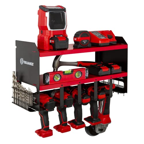 JUDIG Power Tool Organizer, Drill Holder Wall Mount, Heavy Duty Garage Tool Organizer and Storage, Suitable Tool Rack for Tool Room, Workshop, Garage, Utility Storage Rack for Cordless Drill (Red)