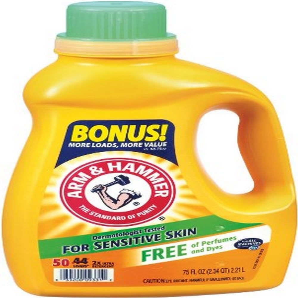 Arm & Hammer Liquid Laundry 2X Concentrate Perfume and Dye Free Dual HE Detergent, 75 Ounce (Pack of 6)