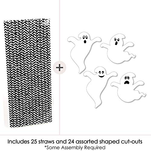 Big Dot of Happiness Spooky Ghost - Paper Straw Decor - Halloween Party Striped Decorative Straws - Set of 24