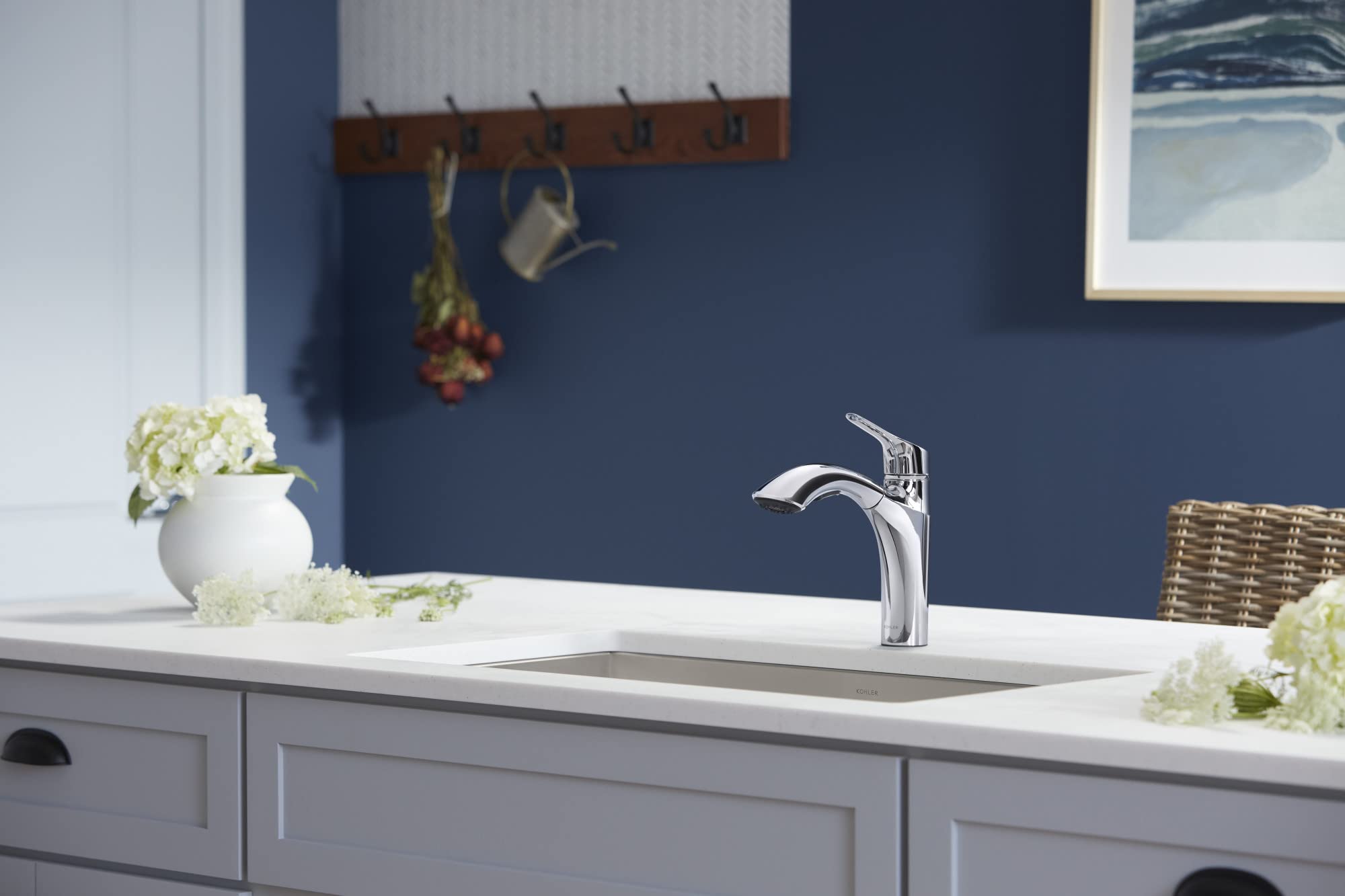 Kohler 30468-CP Rival Single Handle Pull-Out Kitchen, Laundry, Utility Sink Faucet, Polished Chrome, 1.5 gpm