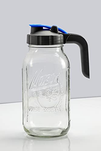 Mason Jar 64 oz Pitcher, Large Mason Jars Half Gallon Pitcher with Wide Mouth Airtight Lid, Heavy Duty 2 Quart Glass Pitcher With Lid for Cold Brew, Sun Tea, Juice, Coffee, Leakproof, Set of 1