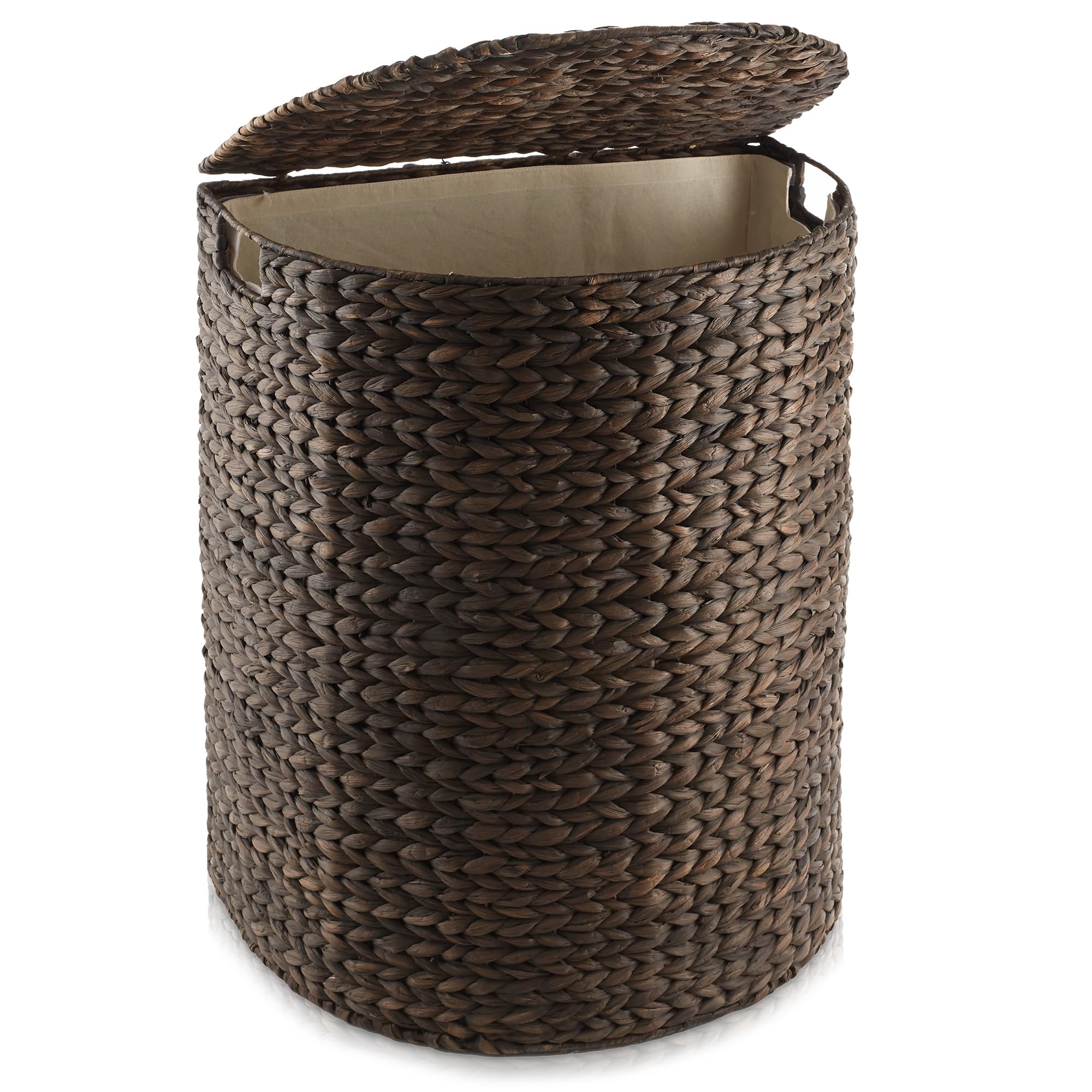 Casafield Half Moon Laundry Hamper with Lid and Removable Liner Bag - Natural, Woven Water Hyacinth Laundry Basket for Clothes and Towels