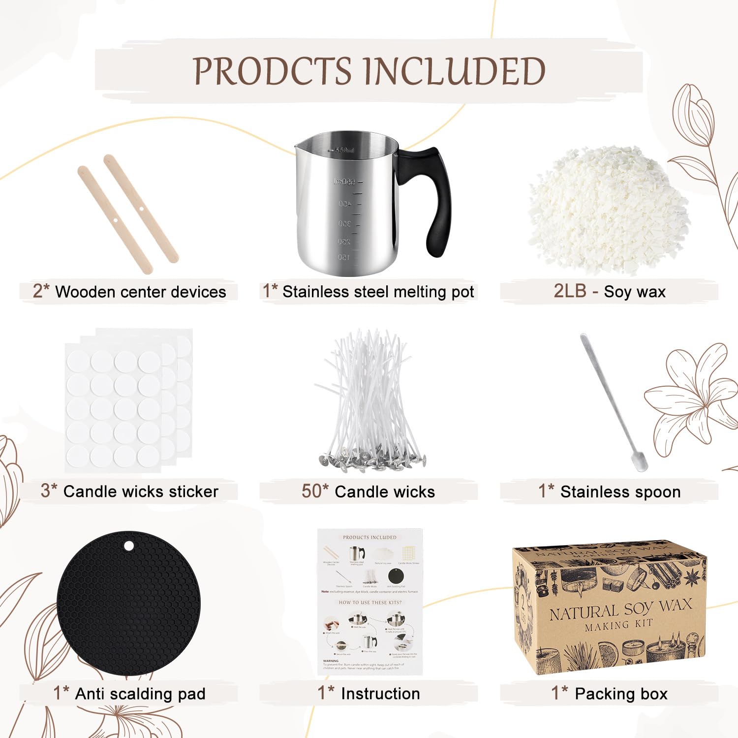 Candle Making Kits for Adults,Beginner,Kids, Soy Wax, Making Supplies Include 10 LB Soy Wax Flakes, 100 Candle Wick, Centering Devices, Melting Pot