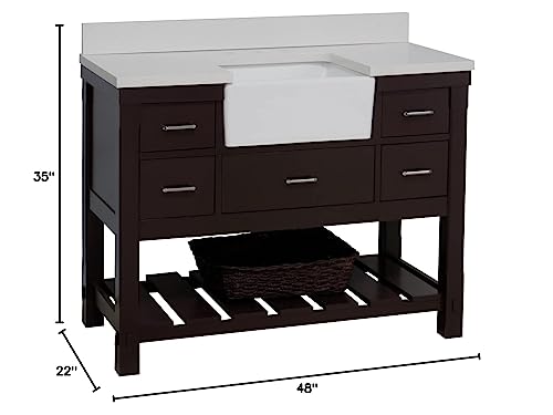 Charlotte 48-inch Bathroom Vanity (Quartz/Chocolate): Includes Chocolate Cabinet with Stunning Quartz Countertop and White Ceramic Farmhouse Apron Sink