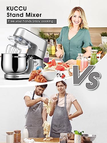 KUCCU Stand Mixer, 8.5 Qt 660W, 6-Speed Tilt-Head Food Dough Mixer, Electric Kitchen Mixer with Dough Hook, Flat Beater & Wire Whisk, Mixing Bowl (8.5-QT, Silver)