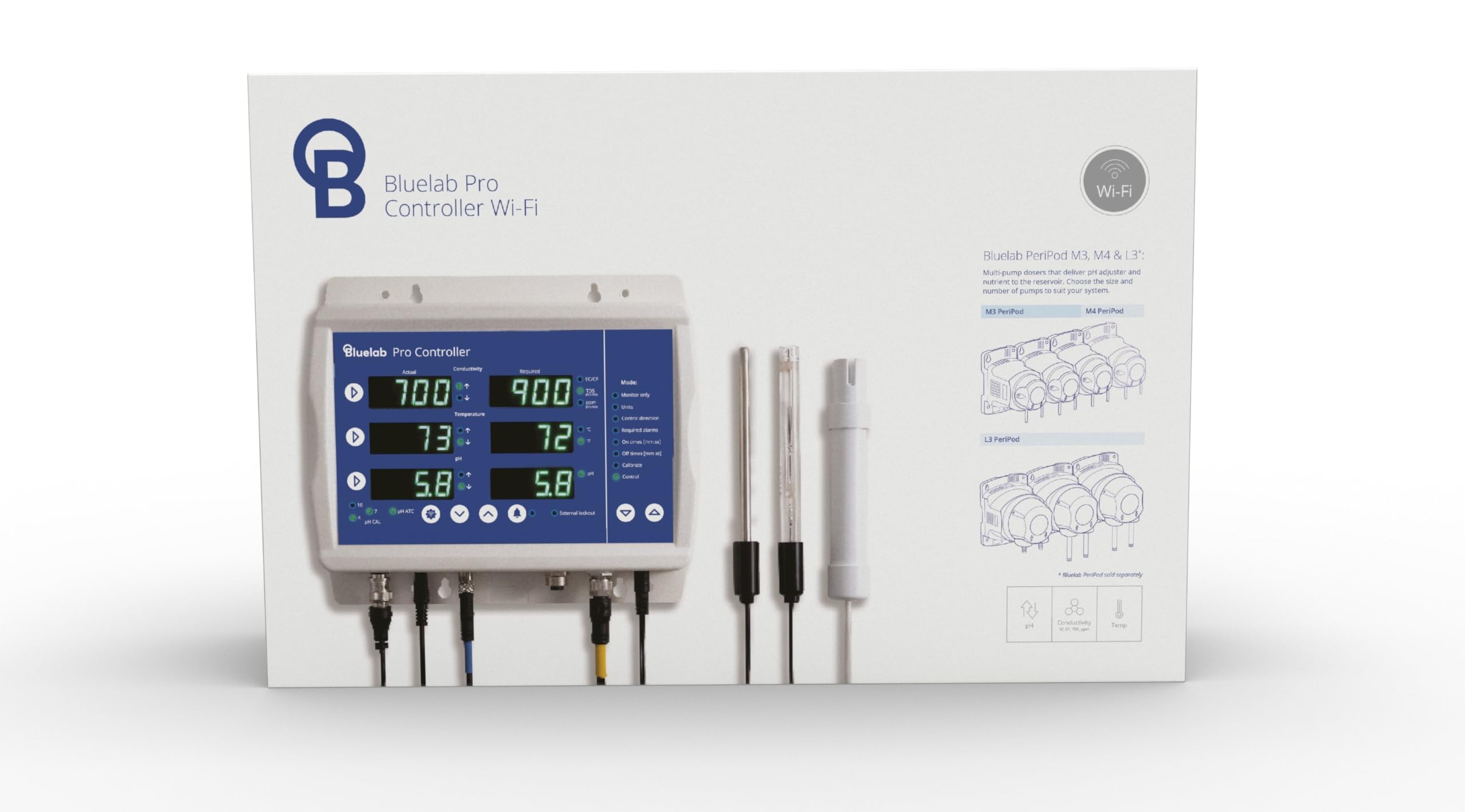 Bluelab Pro Controller Wi-Fi Fully Automated 24/7 Digital Monitor for Hydroponics Multi-Nutrient & pH Dosing with EC Temperature Probe and Edenic Remote Monitoring Essential for Agriculture
