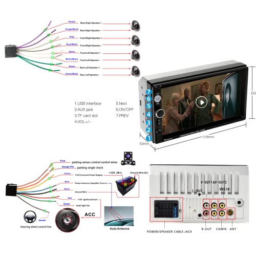Double Din Car Stereo with Bluetooth and Backup Camera 7 inch HD Touchscreen Multimedia Car Audio Receivers Support FM USB TF Card AUX-in Mirror Link+Remote Control+Wireless Steering Wheel Control