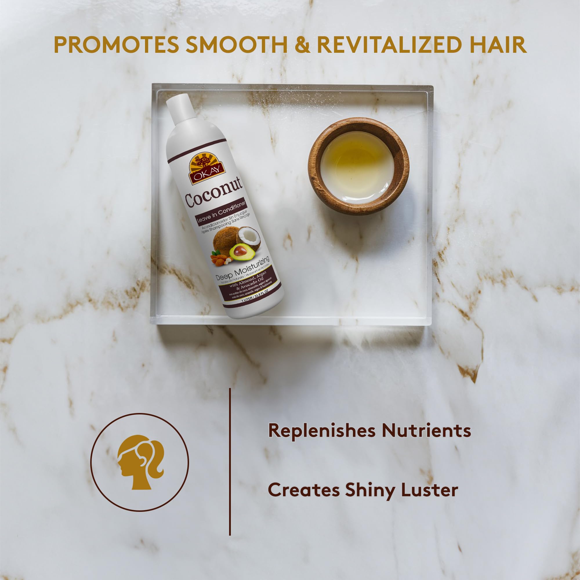 OKAY Coconut Deep Moisturizing Leave In Conditioner Helps Replenish Moisture And Elasticity For Healthy Strong Hair Sulfate,Silicone,Paraben Free For All Hair Types and Textures Made in USA 33oz