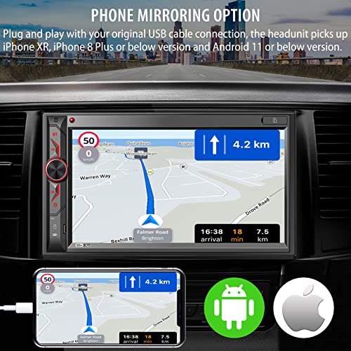 Double Din Car Stereo with Bluetooth: 7inch HD Car Multimedia Receiver β Car Audio MP5 Player | LCD Capacitive Touchscreen | Phonelink | Backup Camera | USB/SD/ AUX Input | AM FM Car Radio | SWC