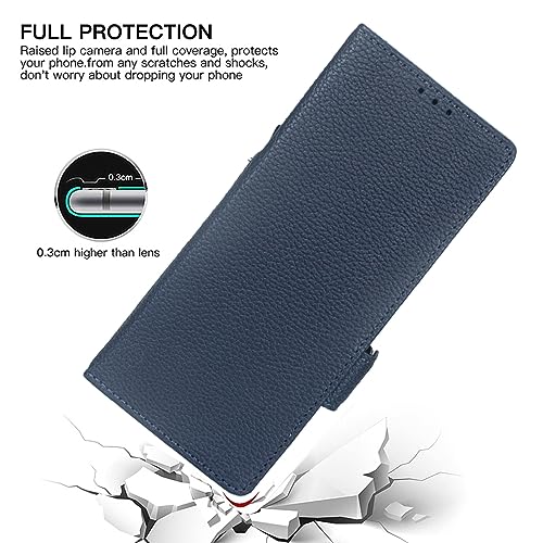 KUGEW for Samsung Galaxy Z Fold 5 Case with S Pen Holder & Camera Cover, Luxury Leather Wallet Phone Cover Built-in S Pen Slot Kickstand Function Card Holder Hinge Protection Shockproof (Blue)
