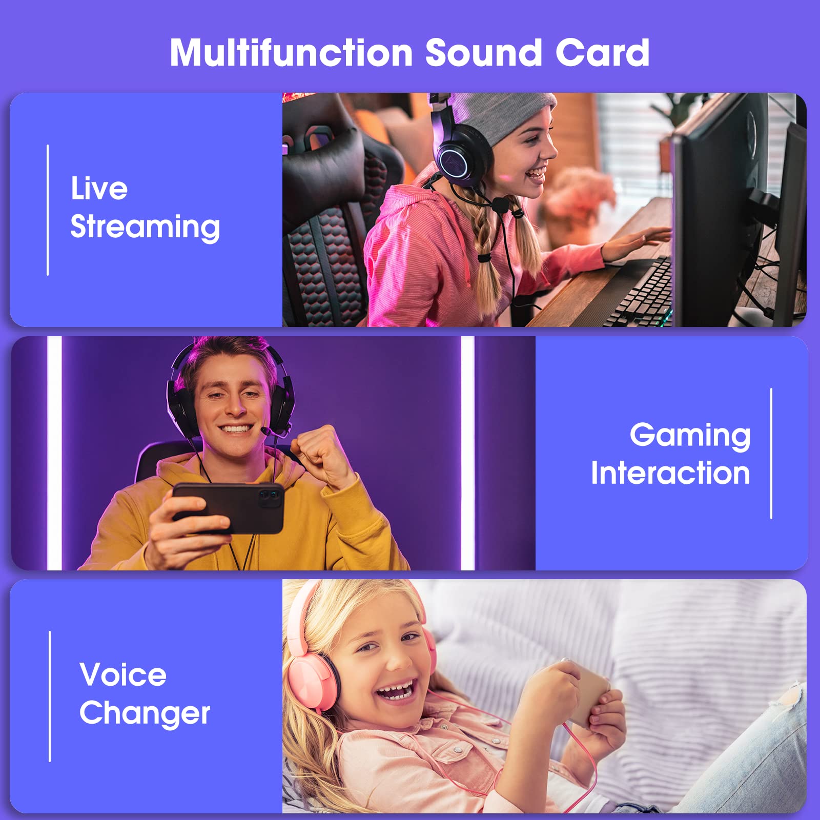 Audio Interface Sound Card Beginner Podcast Equipment Bundle for Live Streaming, Recording, Gaming, PC, Mac Voice Changer Soundboard