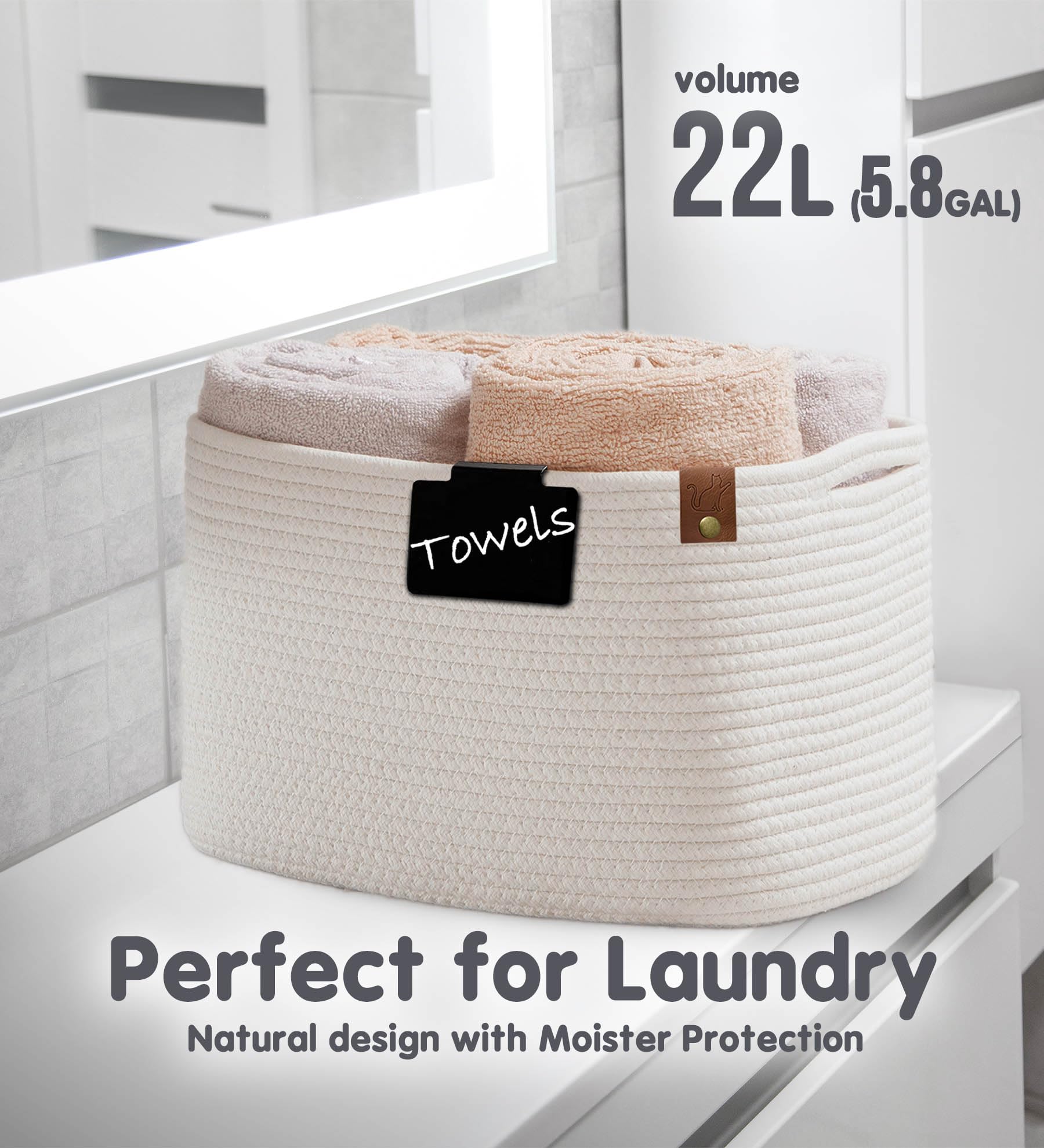CHAT BLANC Cotton Rope Basket Blanket Storage for Living Room 15.8"x15.8"x13.8" | Baby Toy Storage Basket | Woven Basket | Large Baskets for Organizing, Graphite