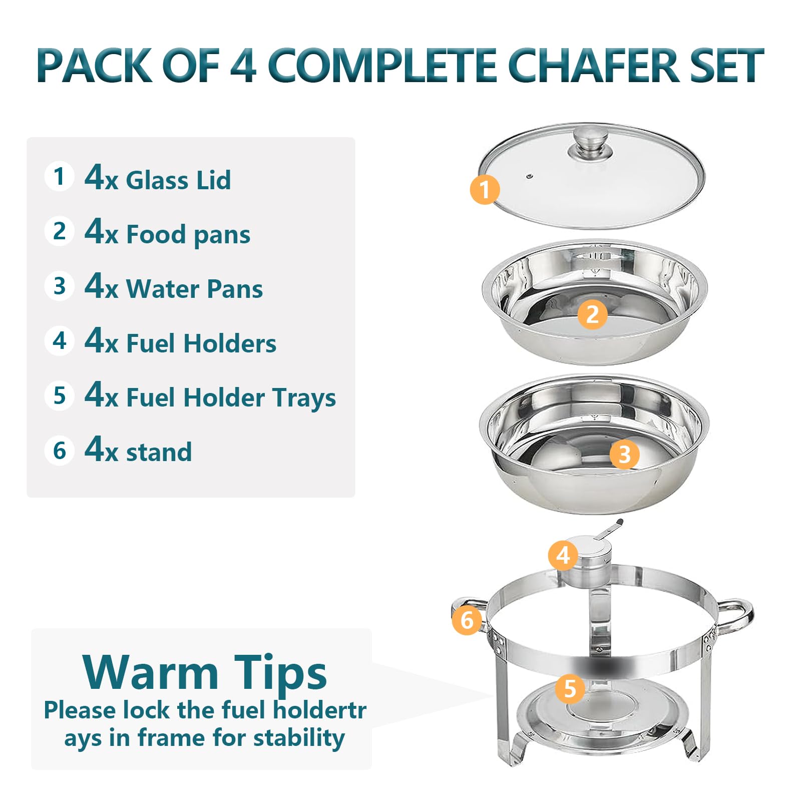 Chafing Dish Buffet Set 5 QT 4 Packs Stainless Steel Buffet Servers and Warmers, Chaffing Servers with Covers, Catering, Chafer,Food Warmer for Parties Weddings