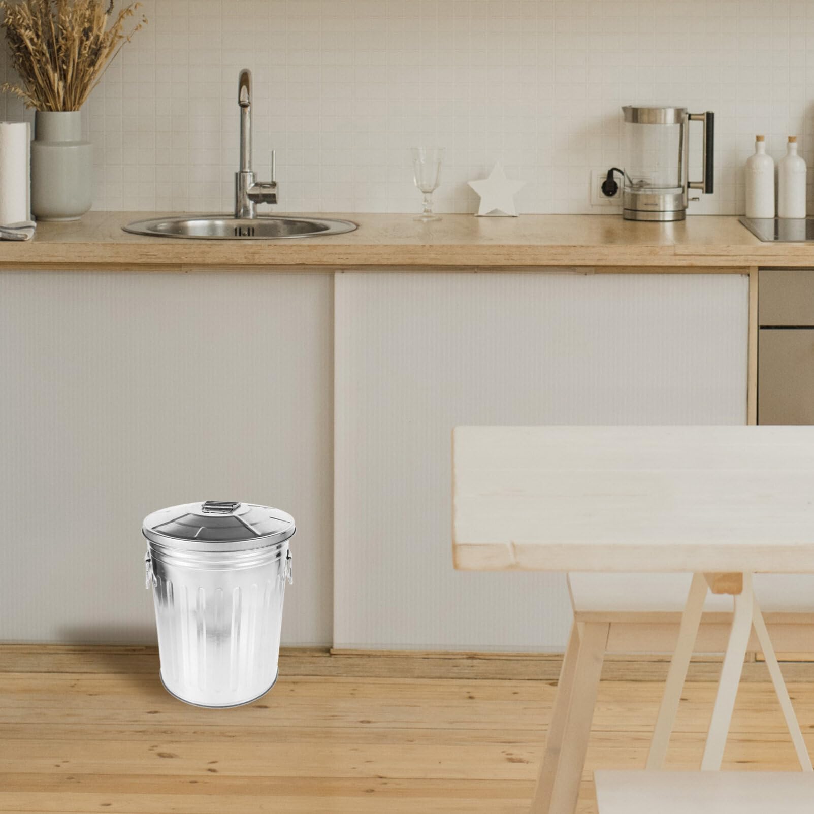 Ciieeo Round with lid Metal Wastebasket 8L Gallon Galvanized Trash Can Metal Garbage Can for Home, Office, Bathroom