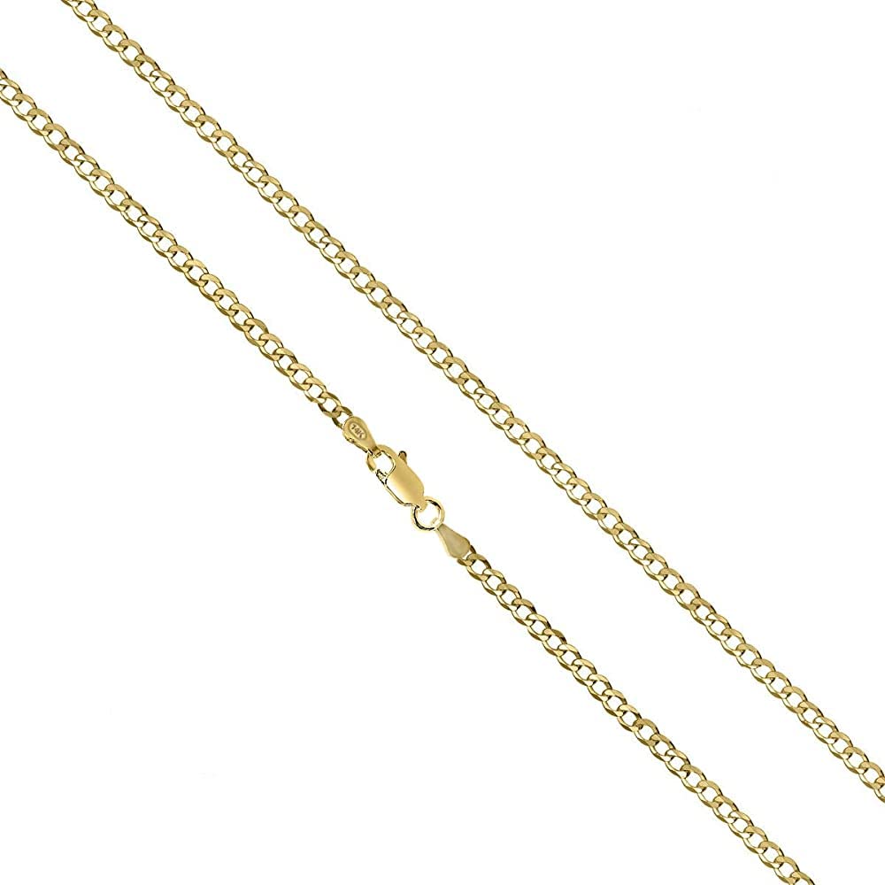 ARGENTO REALE 10K Gold 2.25,2.5MM Curb/Cuban Chain Necklace, 10K Gold Chain, 10K Dainty Necklaces