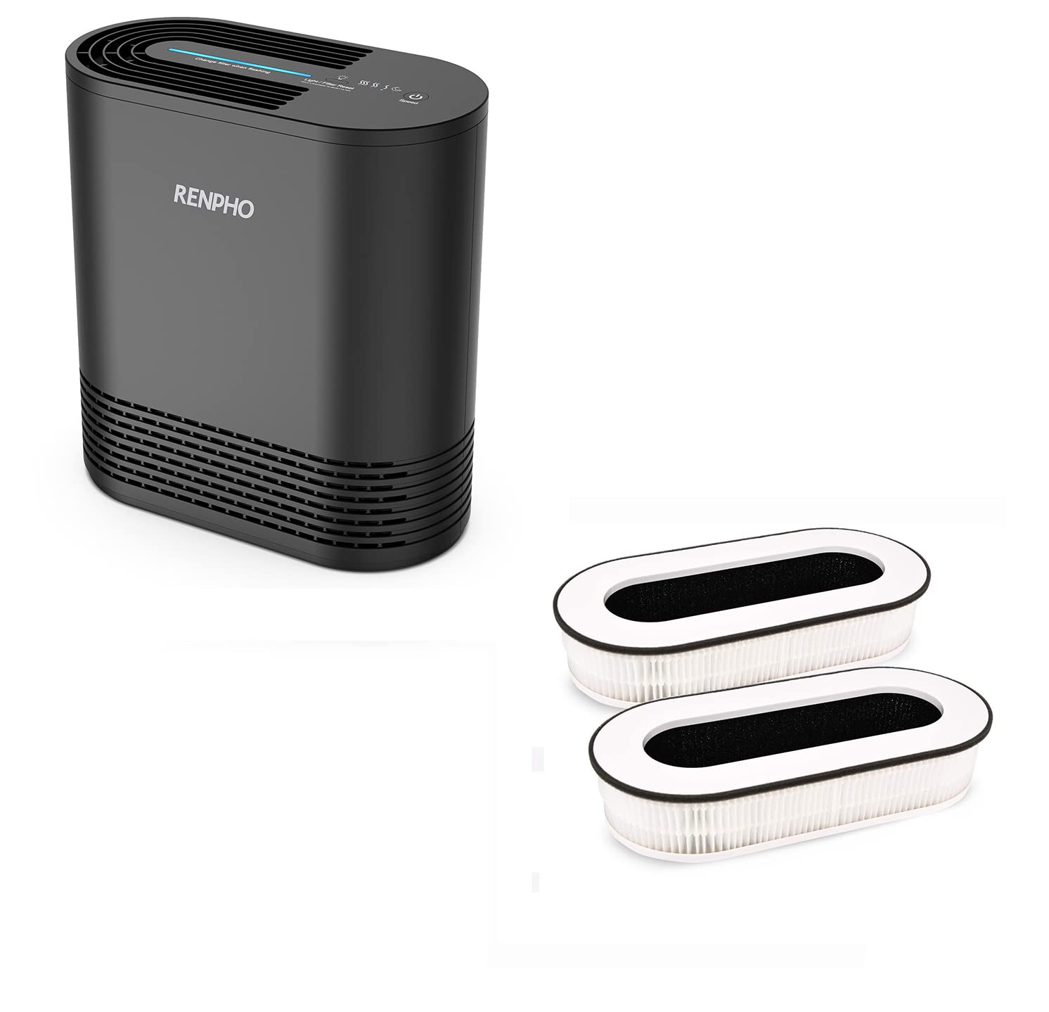RENPHO Air Purifier for Home RP-AP068B & 2 Pack HEPA Replacement Filter for Pet Allergies Odor, 3-Stage Filtration System, Desktop, Table Top, Small Room, RP-AP068-F2, 2 Pack