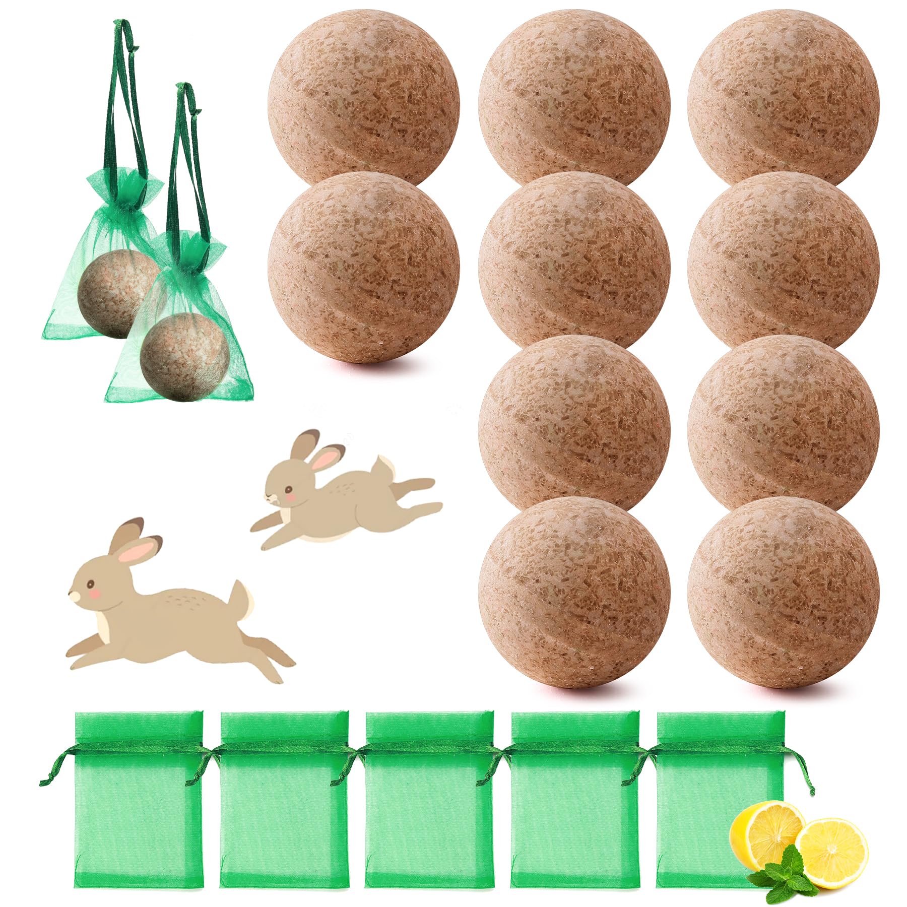 Homsor Rabbit Repellent Outdoor 10 Pack Peppermint Oil Deer Rabbit Away Repellent Balls Pet Safe Bunny Rabbit Deterrent for Garden Yard Lawn to Keep Rabbits Deers from Eating Plants