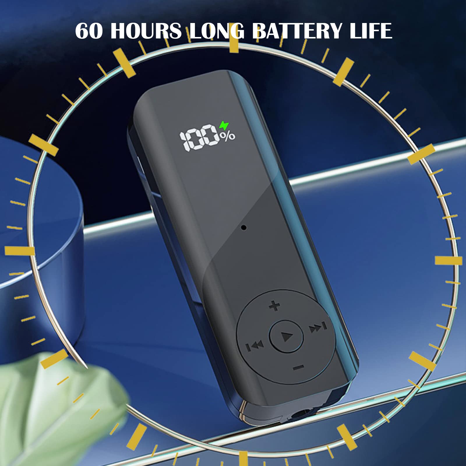 Bluetooth 5.2 Adaptor for Wireless Headphones, 60H Battery Life Bluetooth Receiver with LED Digital Display & Noise Cancelling Mic, Wireless Audio Receiver for Speakers, Car/Home Stereo