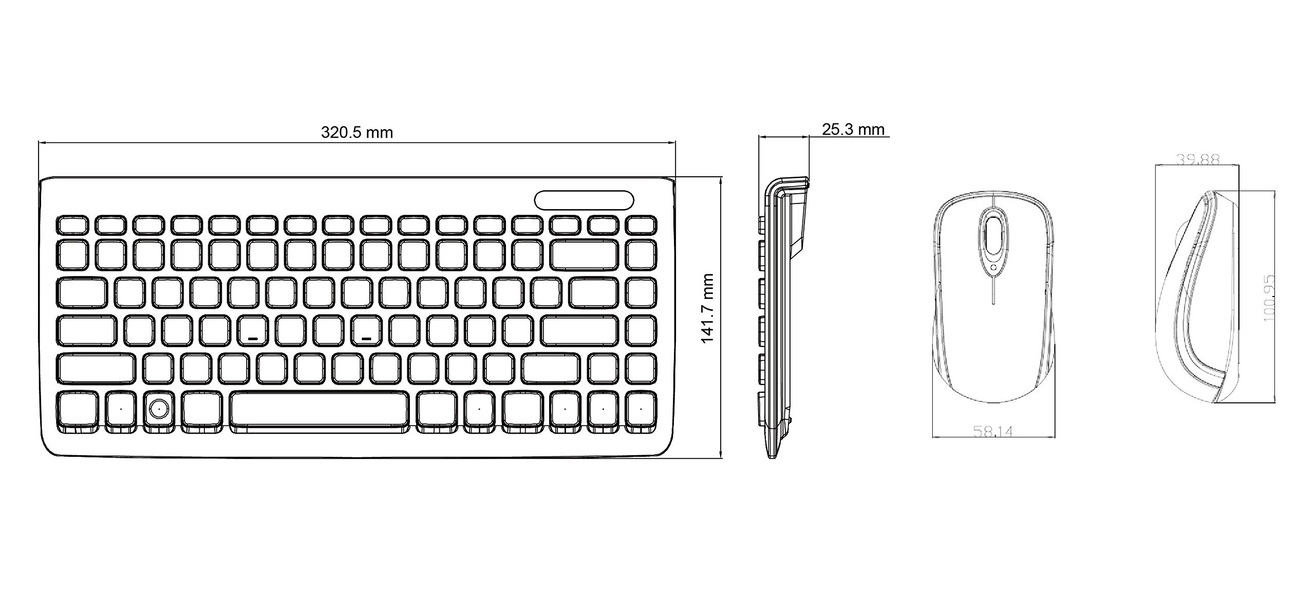 Perixx Periduo-707 Wireless Mini Keyboard and Mouse Set, Piano Black, US English Layout, 10900