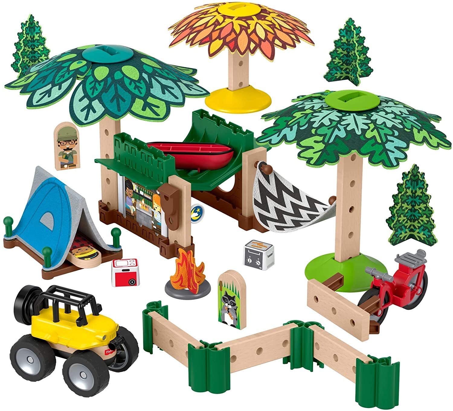 Fisher-Price Wonder Makers Design System Soft Slumber Campground - 60+ Piece Building and Wooden Track Play Set for Ages 3 Years & Up
