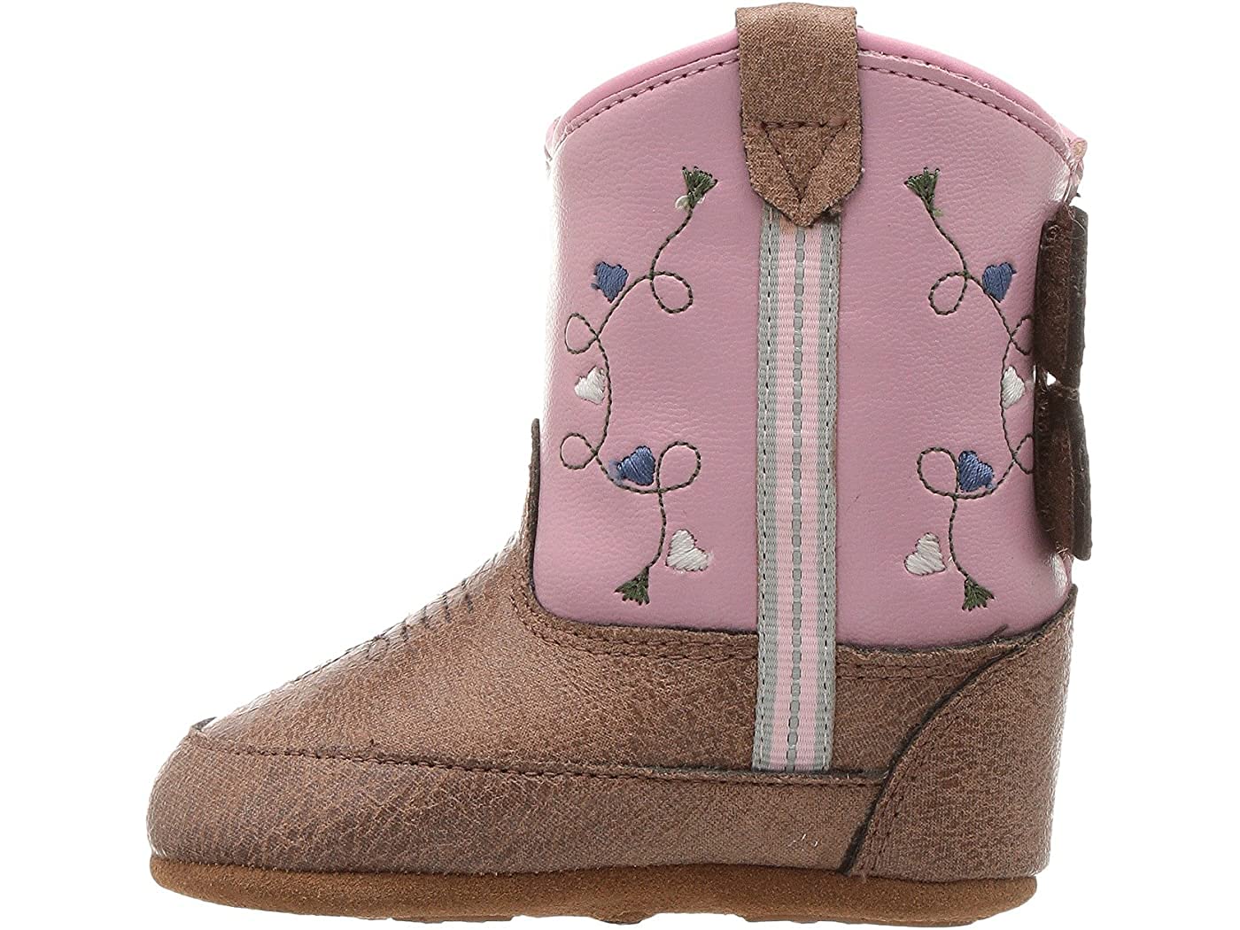 Old West Kids Boots Baby Poppets Leather Boots with Velcro Closure, Tan Vintage Foot/Pink Shaft, 3 US Unisex Infant