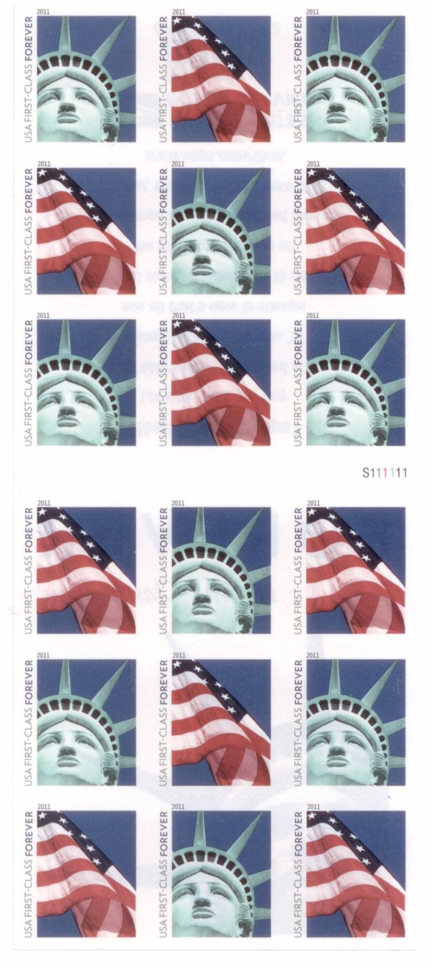 Forever Stamps Lady Liberty and Flag ATM Sheet of 18 Stamps Scott 4519b