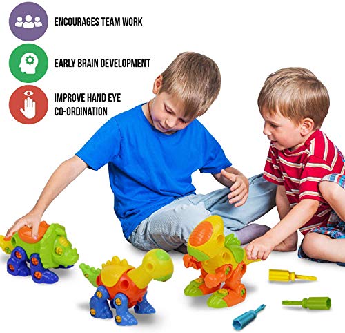 Dinosaur Building Toy Set for Kids - STEM Take Apart Construction Toys Include Build a Dino Construct & Play Kit, Storage Bag, & Coloring Book - Educational Toys, Birthday Party Toy Dinosaurs