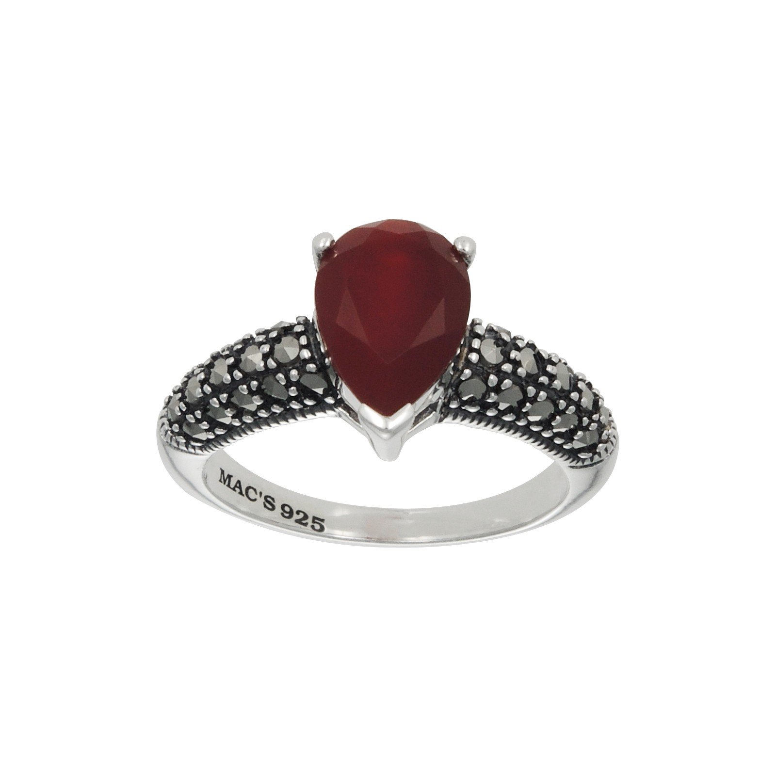 Aura by TJM MARC 925 Sterling Silver 1.50 ct Pear cut Red Agate with 0.30 ct Marcasite Ring
