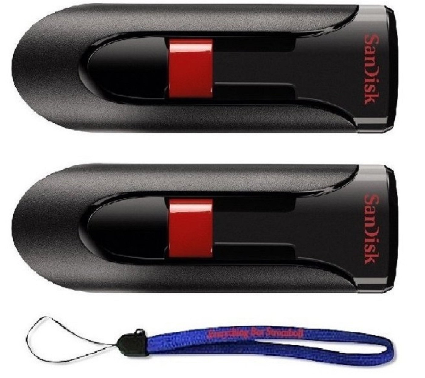 SanDisk Cruzer Glide 64GB (2 Pack) USB 2.0 Flash Drive Jump Drive Pen Drive CZ60 - Bundle with (1) Everything But Stromboli Lanyard