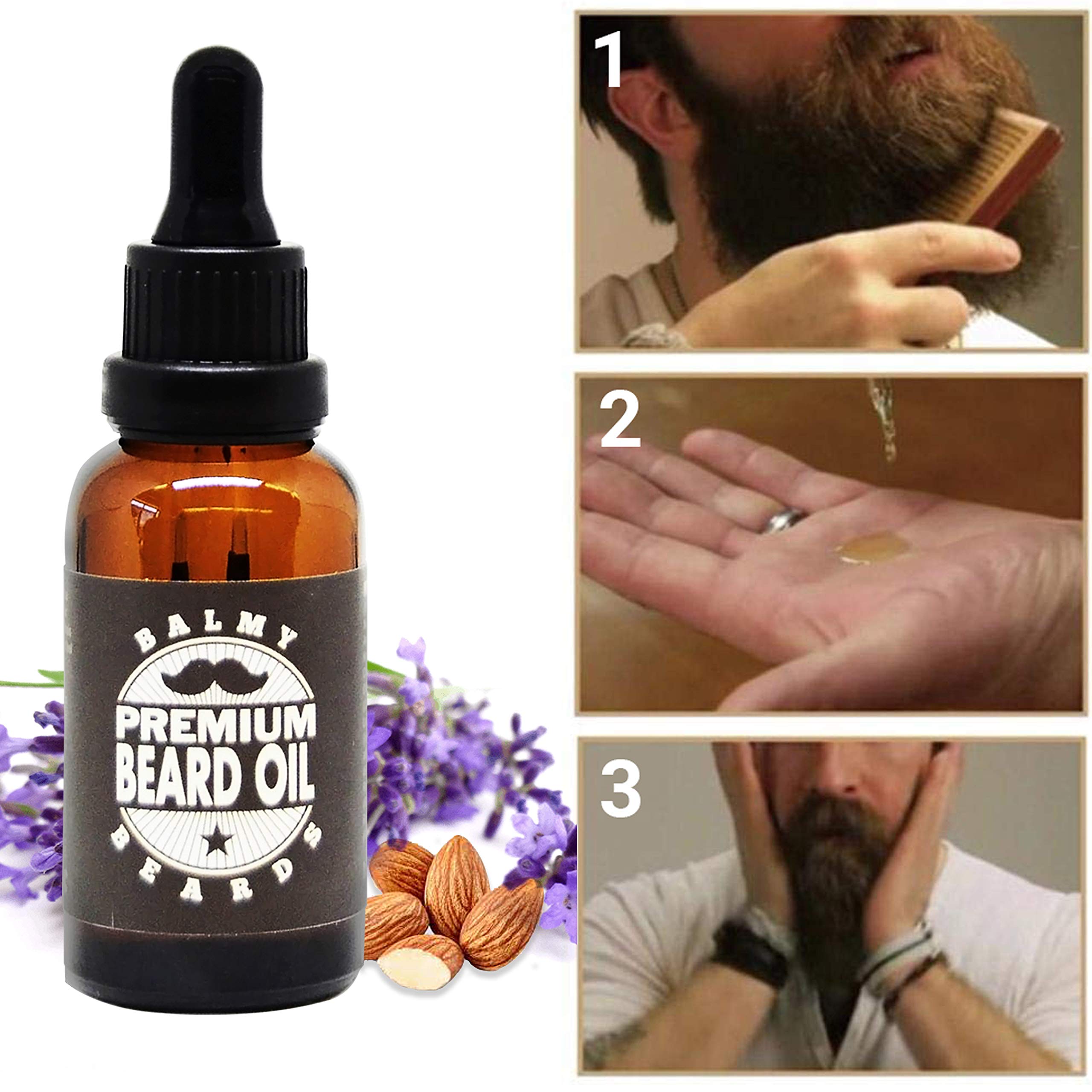 Balmy Beards Premium Beard and Moustache Oil for Men - 100% Organic Oils, Leave-In-Conditioner - Softner for Growth, Hydrates and Mosturizes Skin