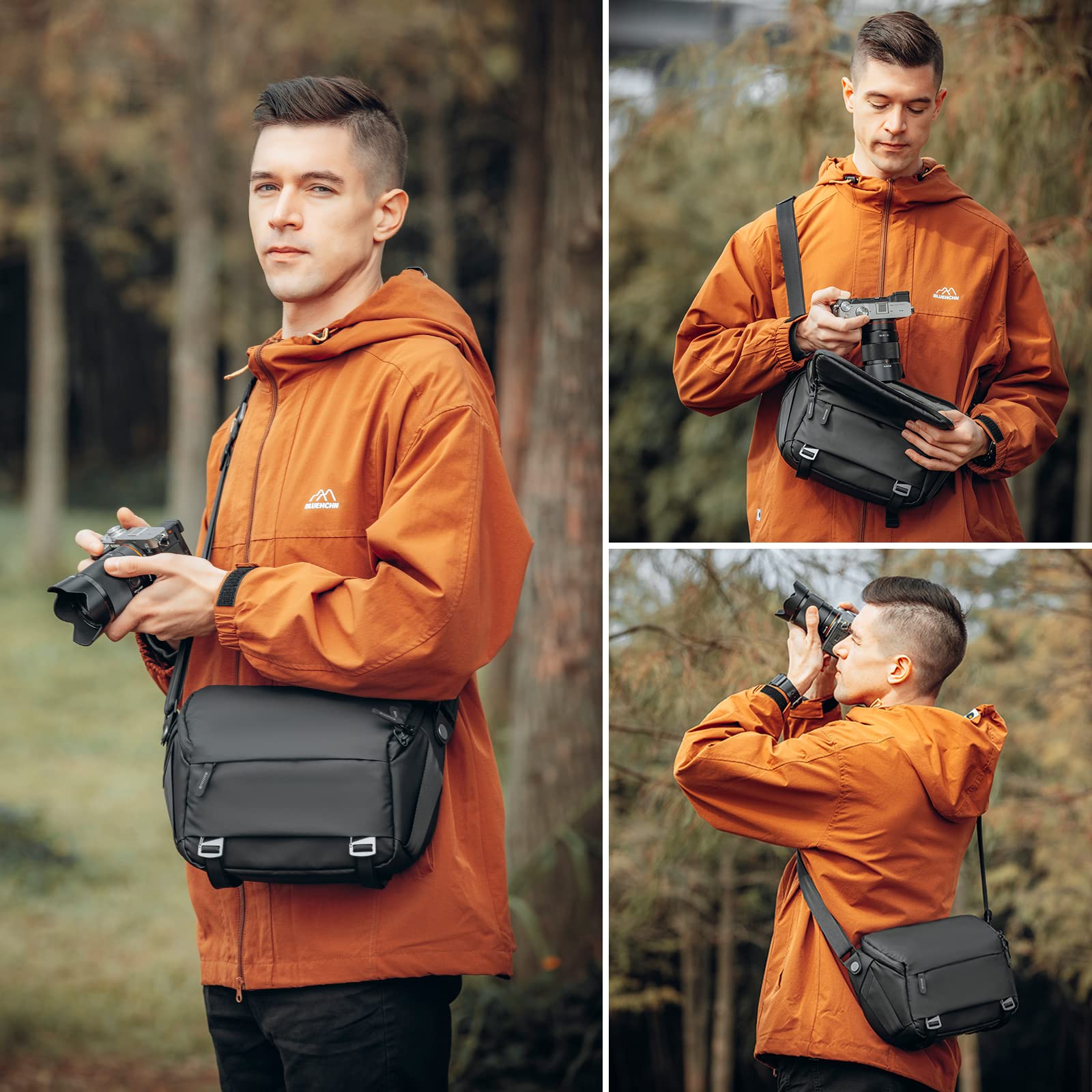 Besnfoto Camera Bag DSLR Camera Sling Bag for Photographer Waterproof Small Crossbody Shoulder Bag Case for Mirrorless Camera, Black