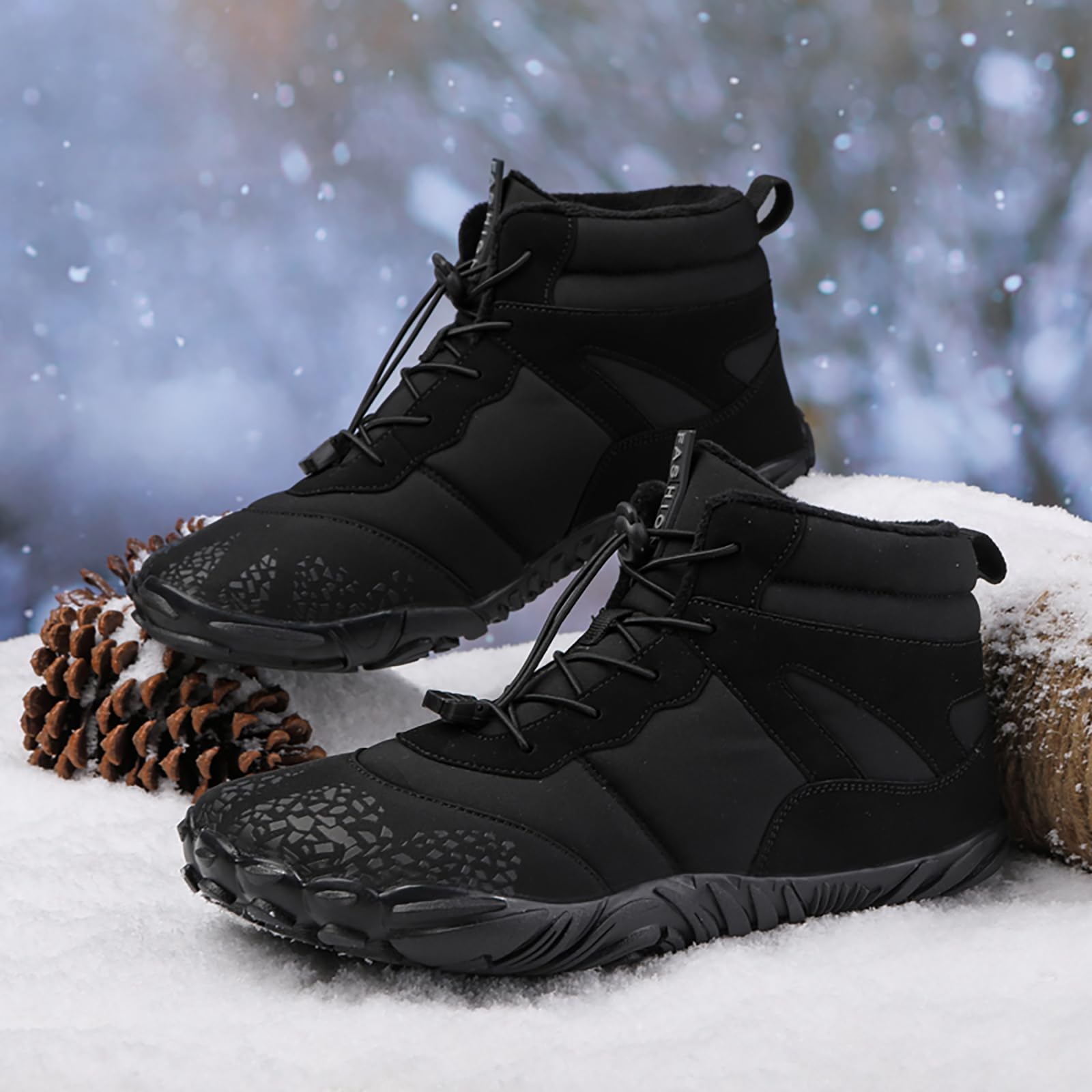 Barefoot Shoes Men Women Wide Toe Box Winter Cross Trainer Minimalist Zero Drop Sole Cotton Boots Sneakers Black