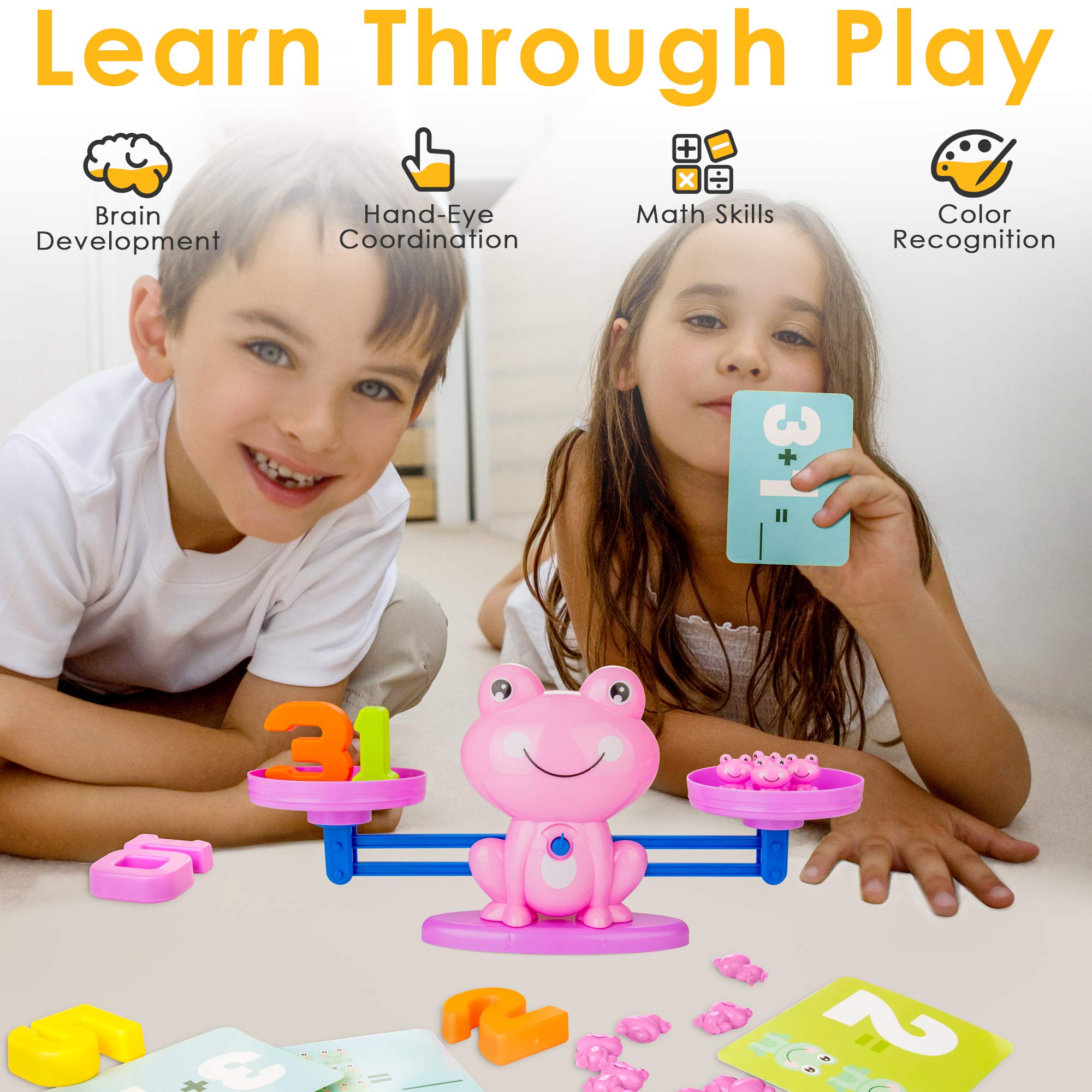 Batlofty Counting Balance Toy for Toddlers, Frog Educational Toy Number Counting Scale for Teachers and Students,STEM Learning Tool Math Game for Kids Gift Age 3+,63 PCS, Pink