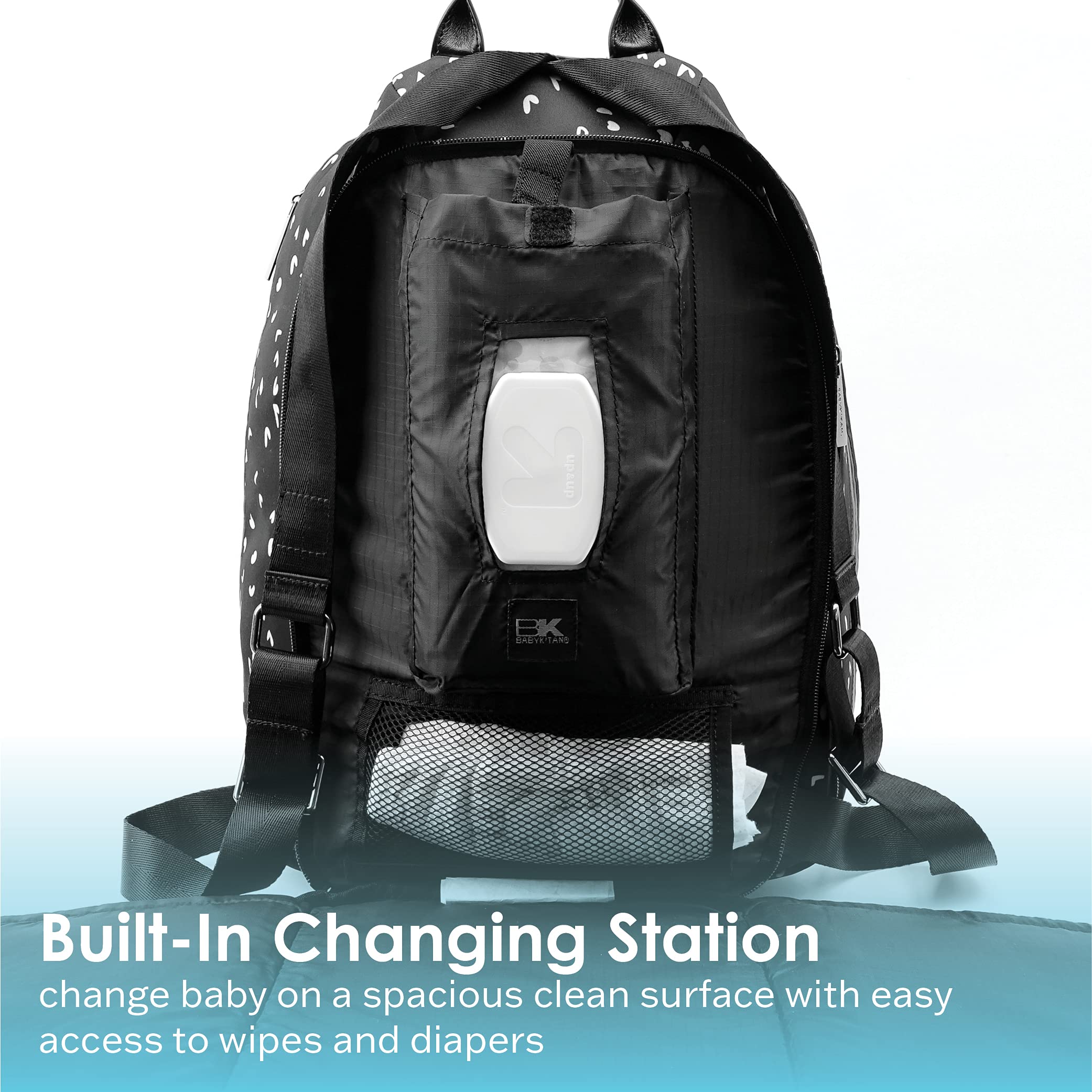 Baby K'tan Sojourn Diaper Bag – Lightweight Backpack Changing Station with Insulated Cooler, Removable Wet Nappy Bag and Laptop Pouch, Mesh Black