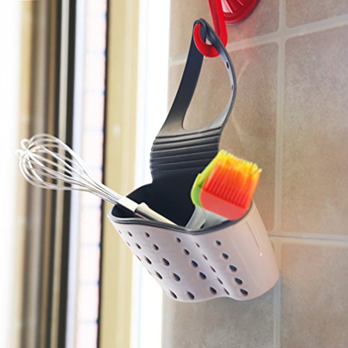 Luoke Kitchen Hanging Basket on The Sink Storage Pouch Plastic Adjustable Organizer Holder Shampoo Cosmetics Snap (Color 2)