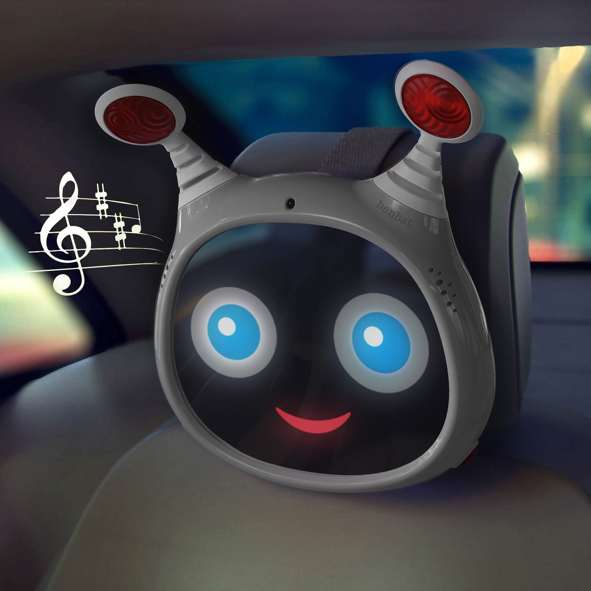 Oly Active Baby Car Mirror β Shatter-Proof Rear Facing Infant Mirror Entertains, Soothes, and Keeps Baby Visible β 10 x 11.7 x 3.1 In. Adjustable Headrest Mirror with Remote Control by Benbat, Gray